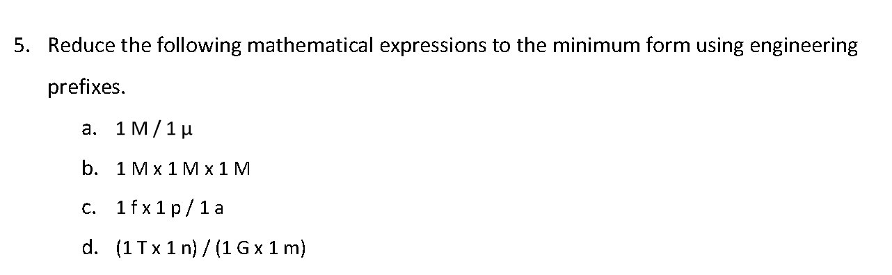 Solved 5. Reduce the following mathematical expressions to | Chegg.com
