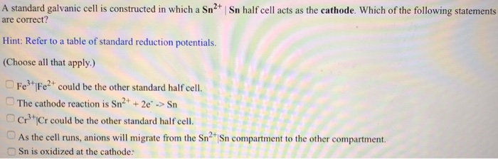 Solved A standard galvanic cell is constructed in which a | Chegg.com