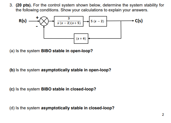 Solved 3. (20 pts). For the control system shown below, | Chegg.com