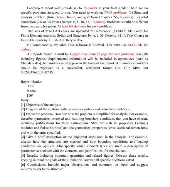 Solved Lab/project report will provide up to 15 points to | Chegg.com