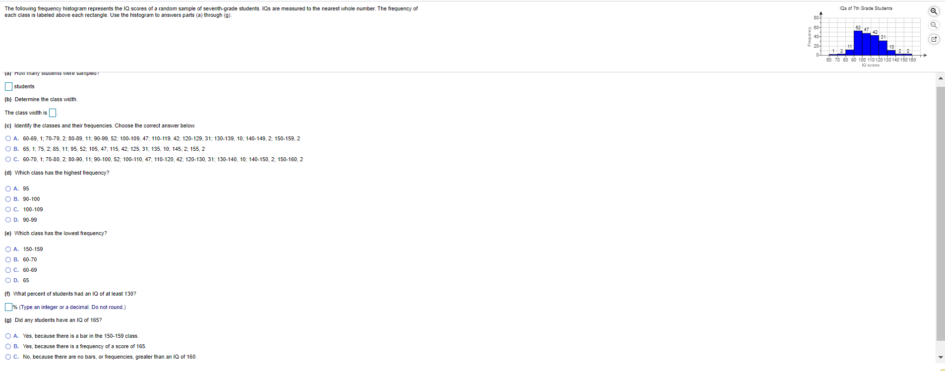 Solved IQs of 7th Grade Students The following frequency | Chegg.com