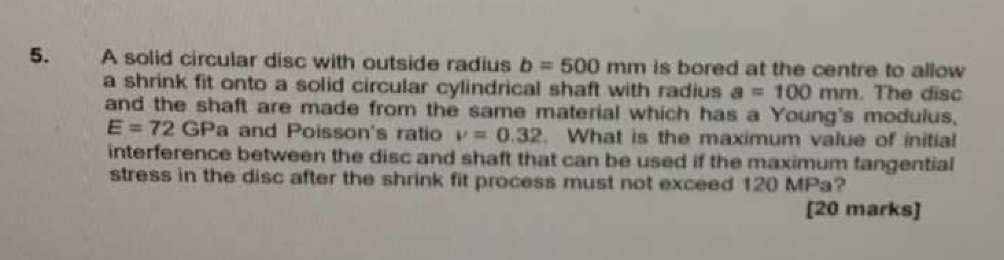 Solved 5. A solid circular disc with outside radius b = 500 | Chegg.com