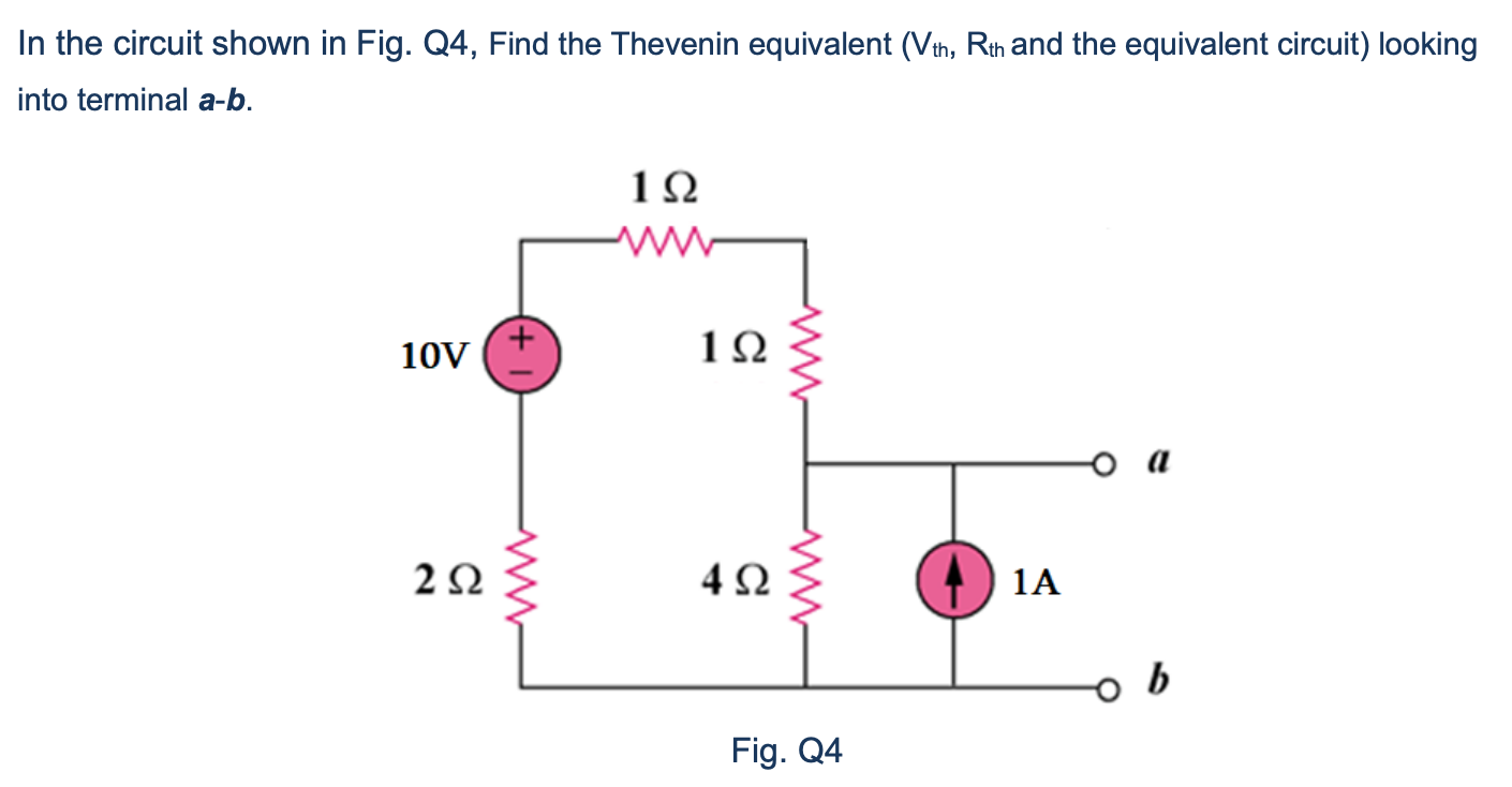 Solved In the circuit shown in Fig. Q4, Find the Thevenin | Chegg.com