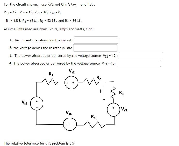 Solved For the circuit shown, use KVL and Ohm's law, and | Chegg.com