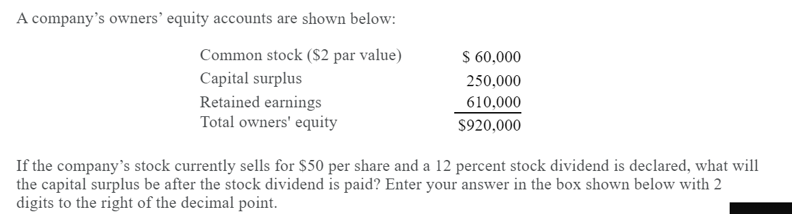 Solved A company's owners' equity accounts are shown below: | Chegg.com