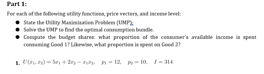 Solved For each of the following utility functions, price | Chegg.com