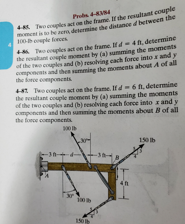 Solved Probs. 4-83/84 4-85. Two couples act on the frame. If | Chegg.com
