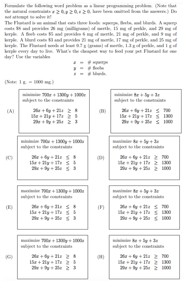 Solved Formulate the following word problem as a linear | Chegg.com