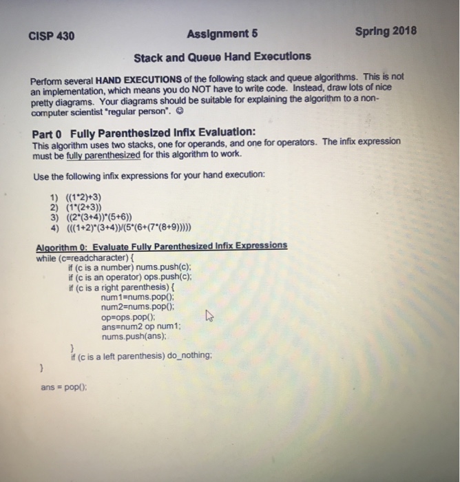 Solved CISP 430 Assignment 5 Spring 2018 Stack and Queue | Chegg.com