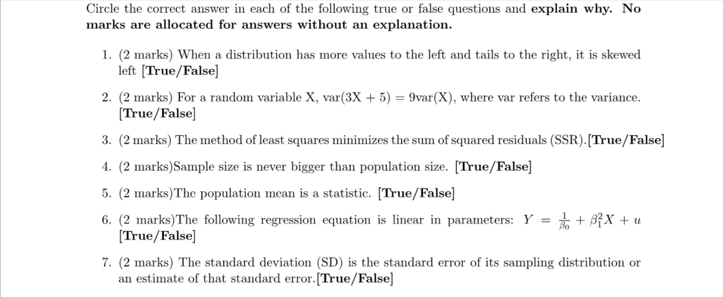 Solved Circle the correct answer in each of the following | Chegg.com