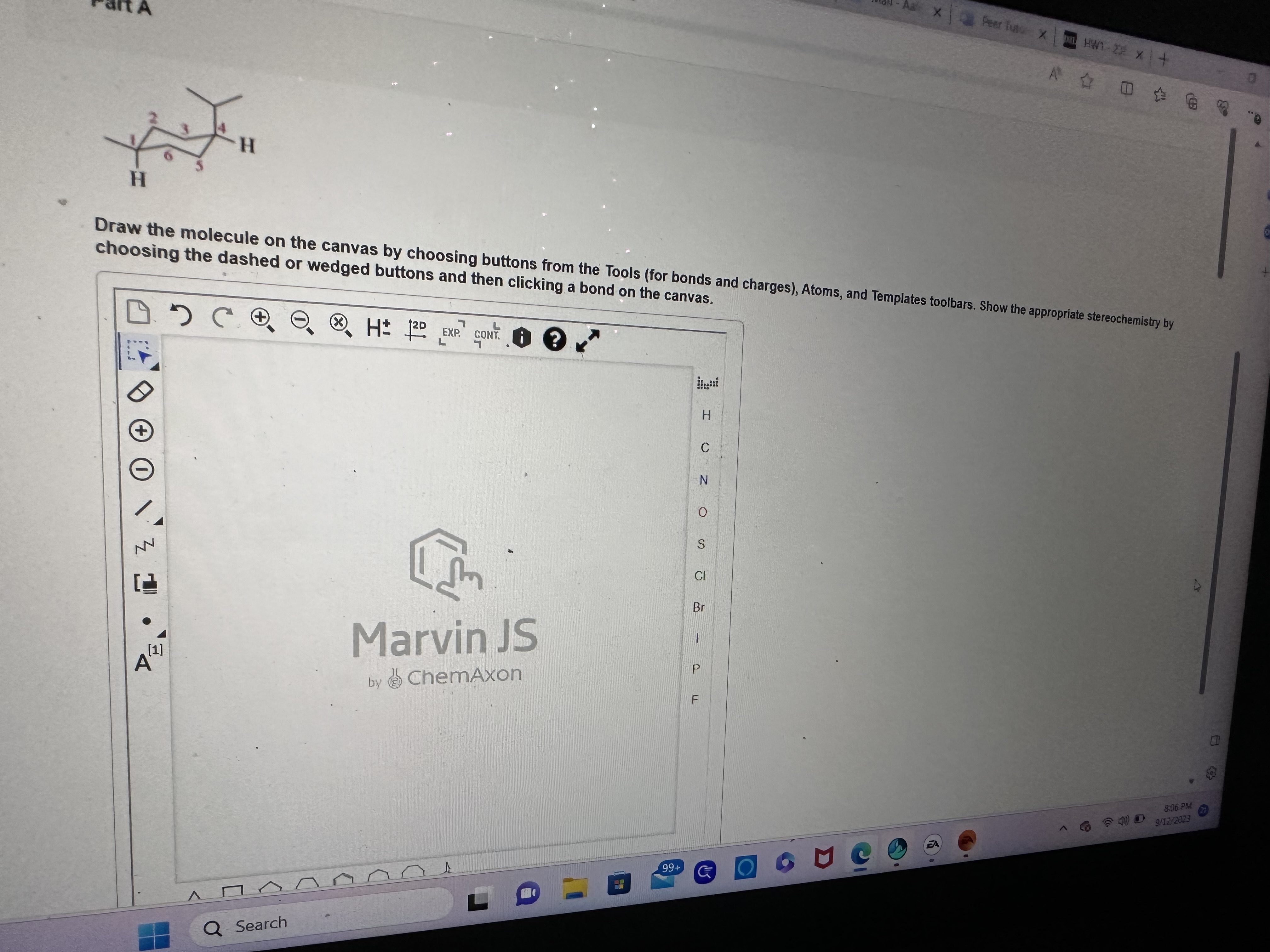 Solved Draw the molecule on the canvas by choosing buttons | Chegg.com
