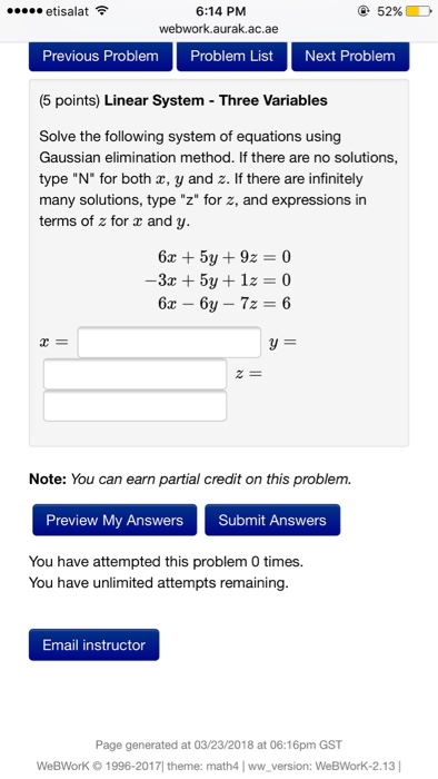 Solved etisalat D 6:14 PM webwork.aurak.ac.ae 52%) Previous | Chegg.com