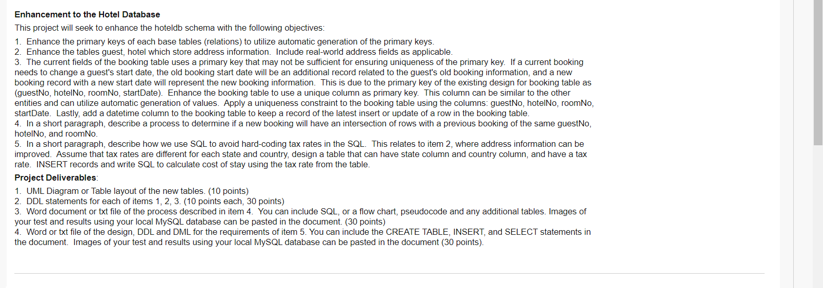 Solved Enhancement to the Hotel Database This project will | Chegg.com