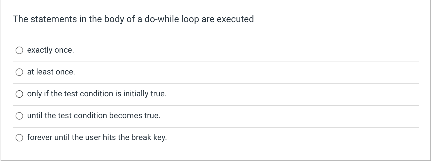 Solved The statement causes a loop to terminate early. a | Chegg.com