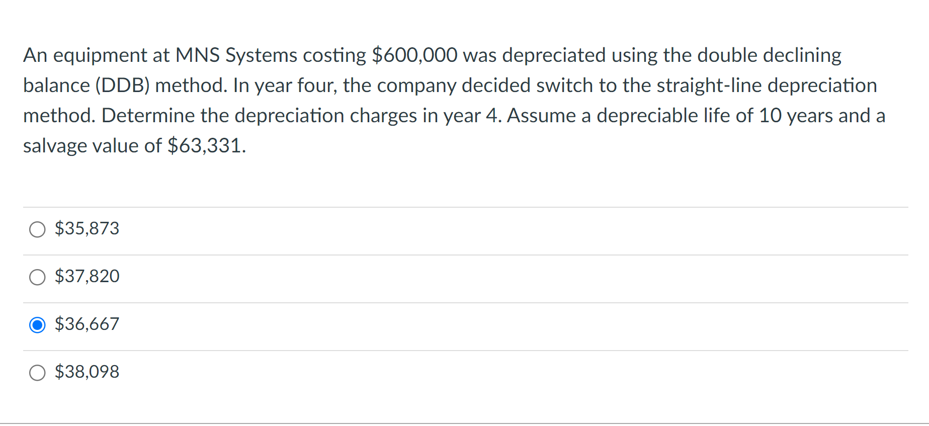 Solved An equipment at MNS Systems costing $600,000 was | Chegg.com
