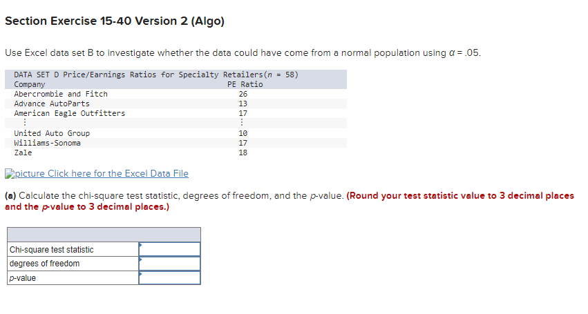Section Exercise 15 40 Version 2 Algo Use Excel 