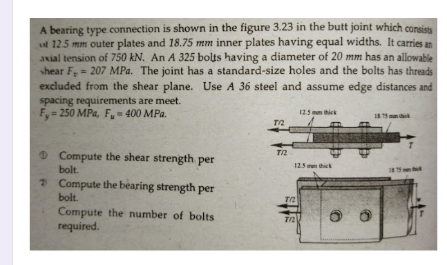 Solved A bearing type connection is shown in the figure 3.23 | Chegg.com