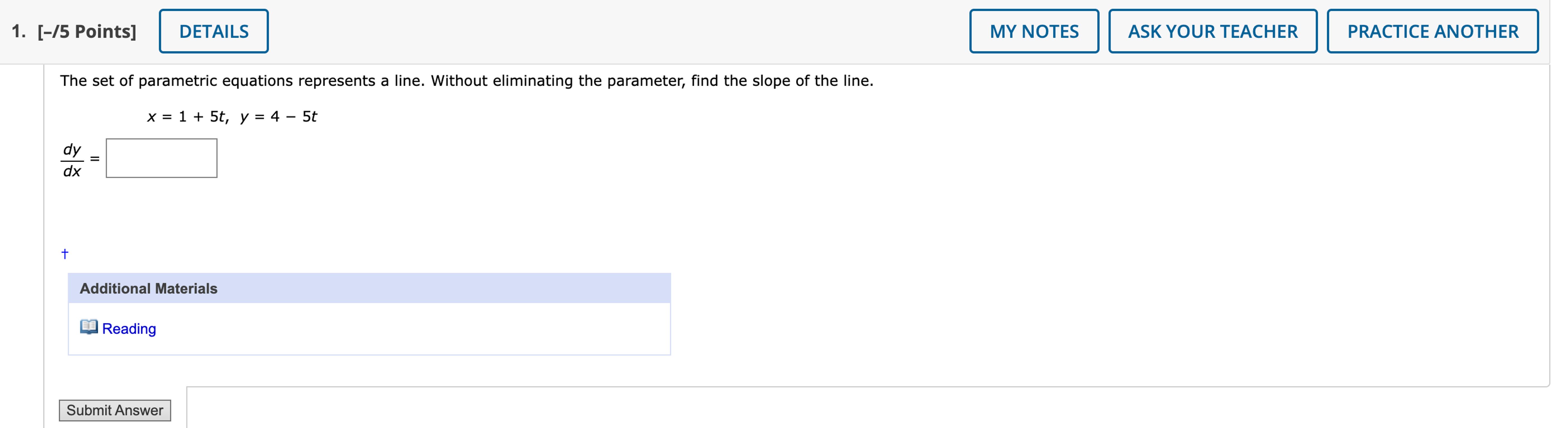 Solved [-/5 ﻿Points]The set of parametric equations | Chegg.com