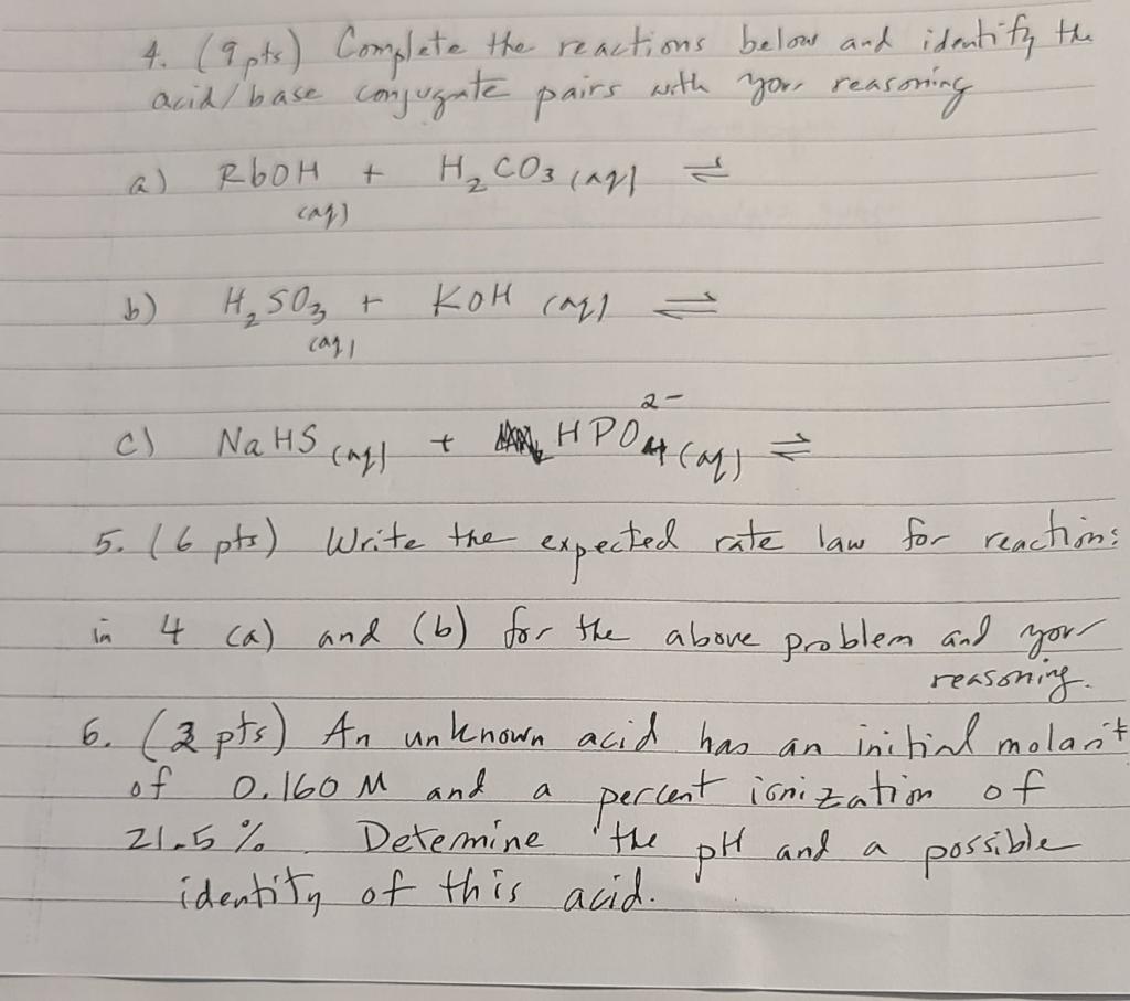 Solved 4. (9 pts) Complete the reactions below and identify | Chegg.com