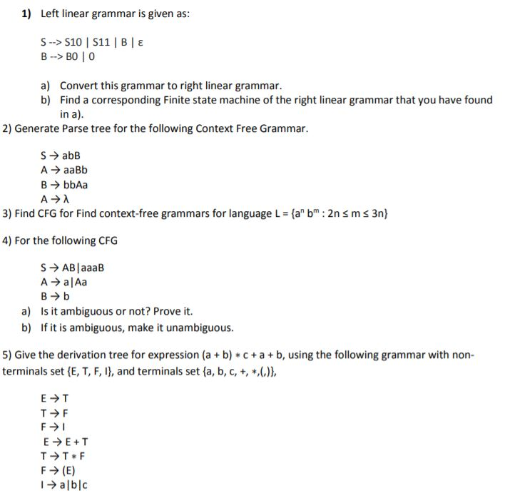 Solved 1) Left linear grammar is given as SS10 | S11 BE a) | Chegg.com