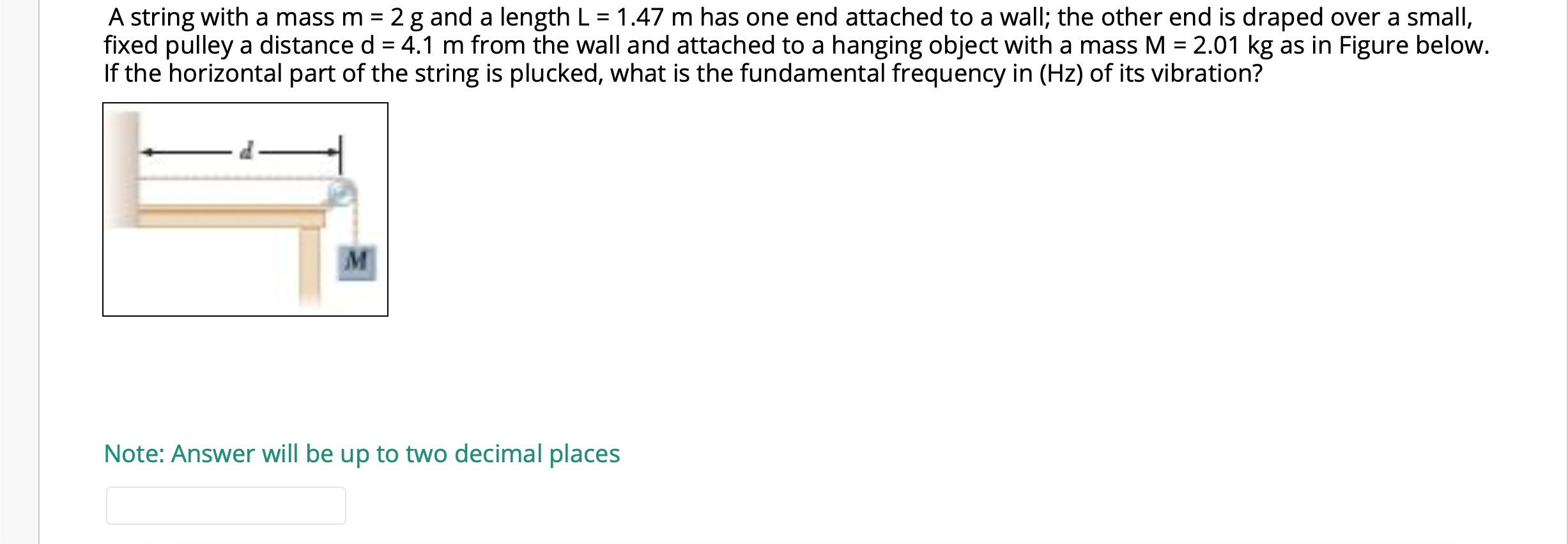 Solved A string with a mass m = 2 g and a length L = 1.47 m | Chegg.com