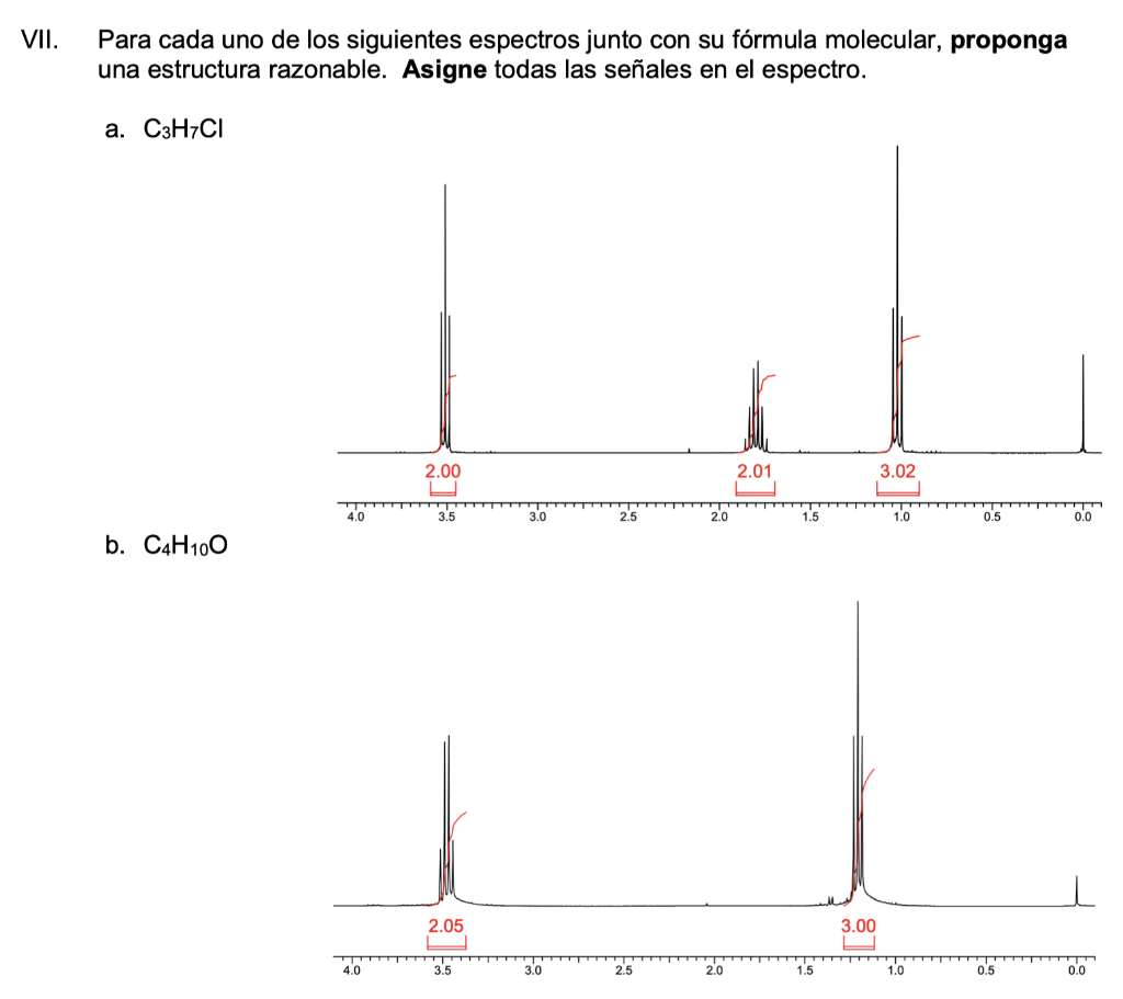 Solved VII. Para cada uno de los siguientes espectros junto | Chegg.com