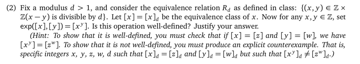 Solved 2) Fix a modulus \\( d>1 \\), and consider the | Chegg.com