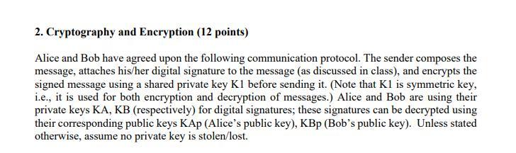 Solved 2. Cryptography and Encryption (12 points) Alice and | Chegg.com