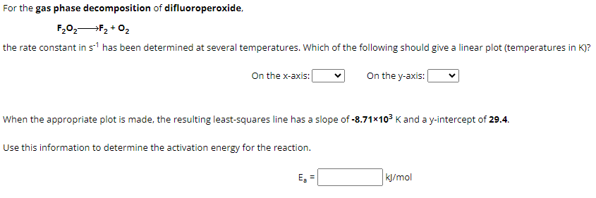 Solved For the gas phase decomposition of difluoroperoxide, | Chegg.com