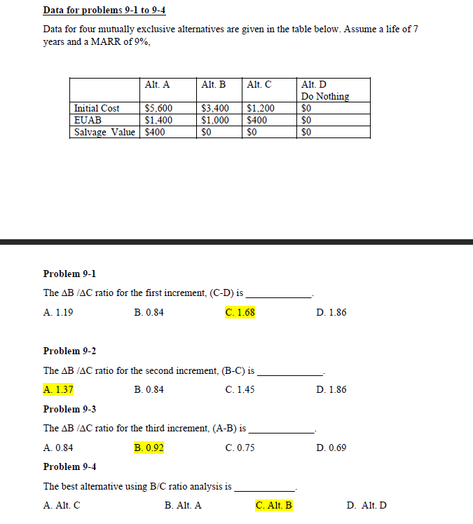 Solved Data for problems 9-1 to 9-4 Data for four mutually | Chegg.com