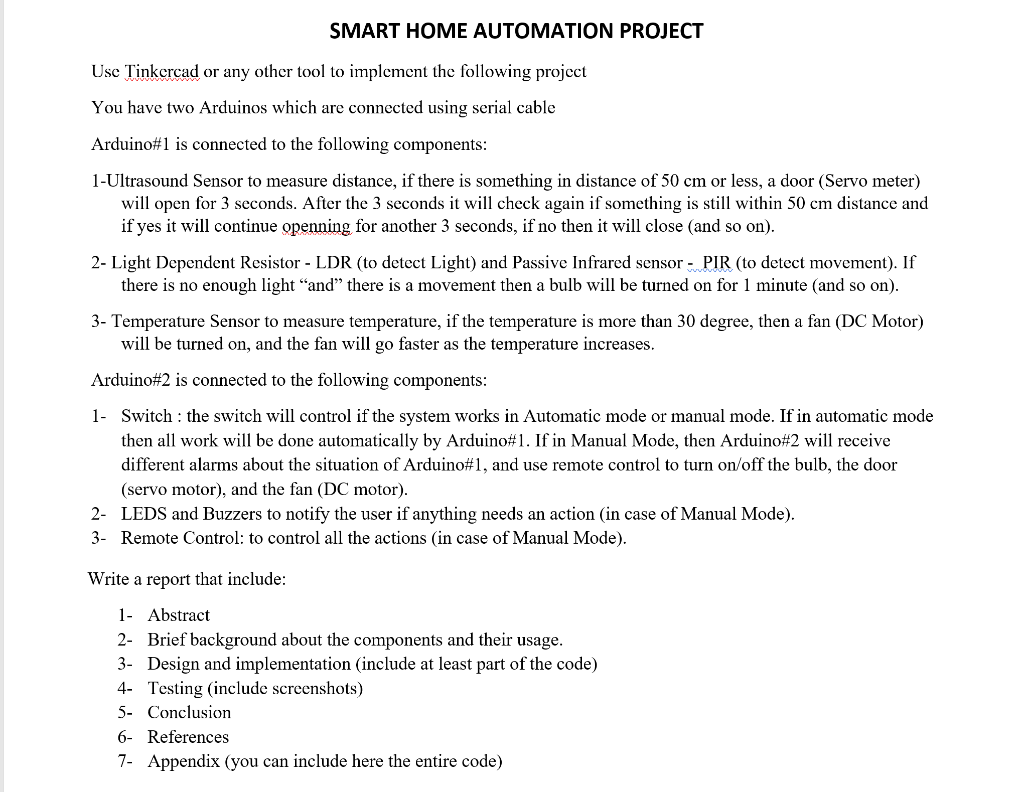 SMART HOME AUTOMATION PROJECT Use Tinkercad or any | Chegg.com