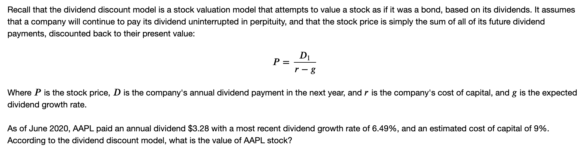 Solved Recall that the dividend discount model is a stock | Chegg.com
