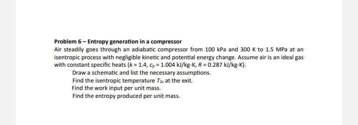 Solved Problem 6 - Entropy generation in a compressor Air | Chegg.com