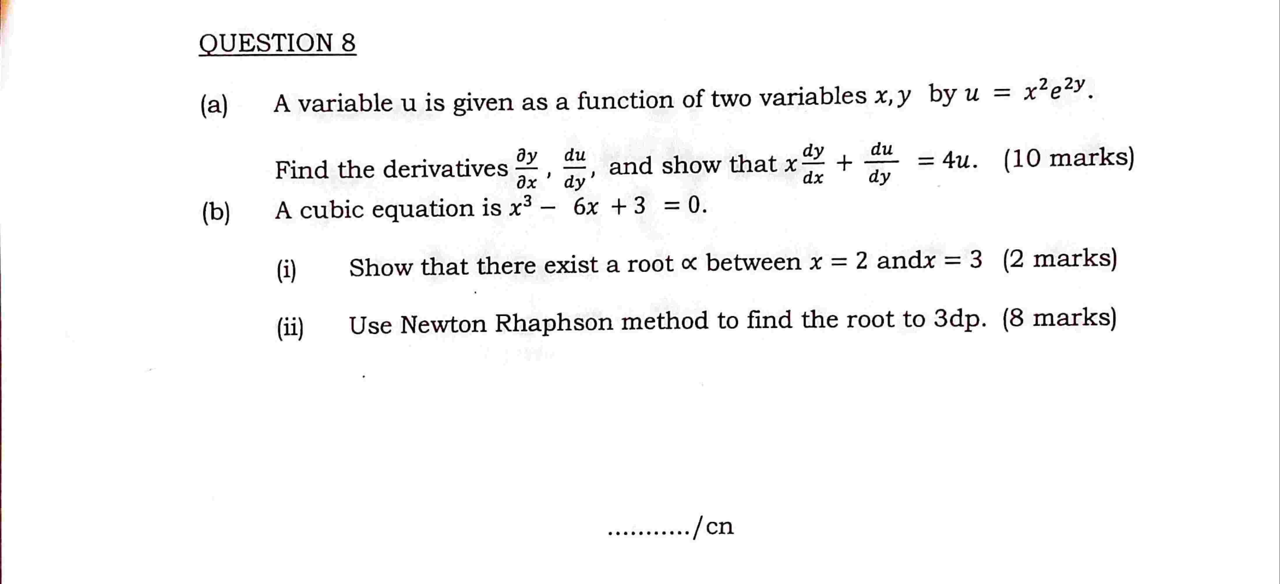 Solved QUESTION 8 (a) ﻿A variable u is given as a function | Chegg.com
