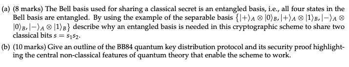 (a) (8 marks) The Bell basis used for sharing a | Chegg.com