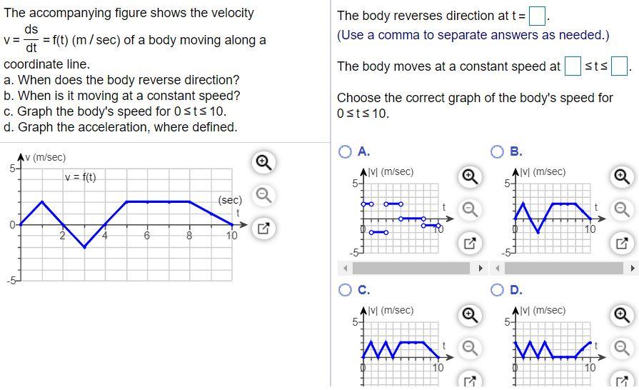 Solved ds V= The body reverses direction at t= (Use a comma | Chegg.com