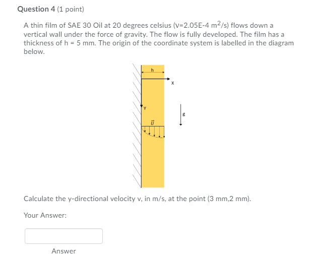 Solved Question 4 (1 point) A thin film of SAE 30 Oil at 20 | Chegg.com