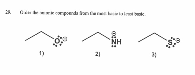 Solved 29. Order the anionic compounds from the most basic | Chegg.com