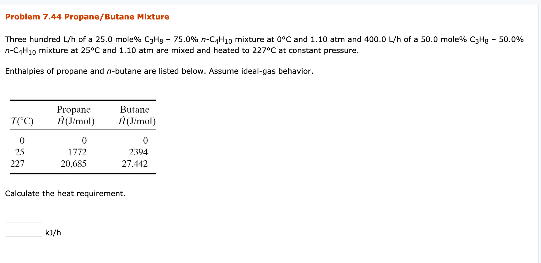Solved Problem 7.44 Propane/Butane Mixture Three hundred L/h | Chegg.com