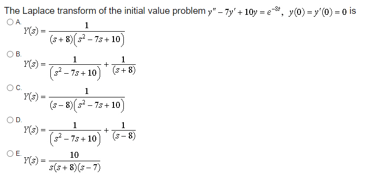 Solved The Laplace transform of the initial value problem | Chegg.com
