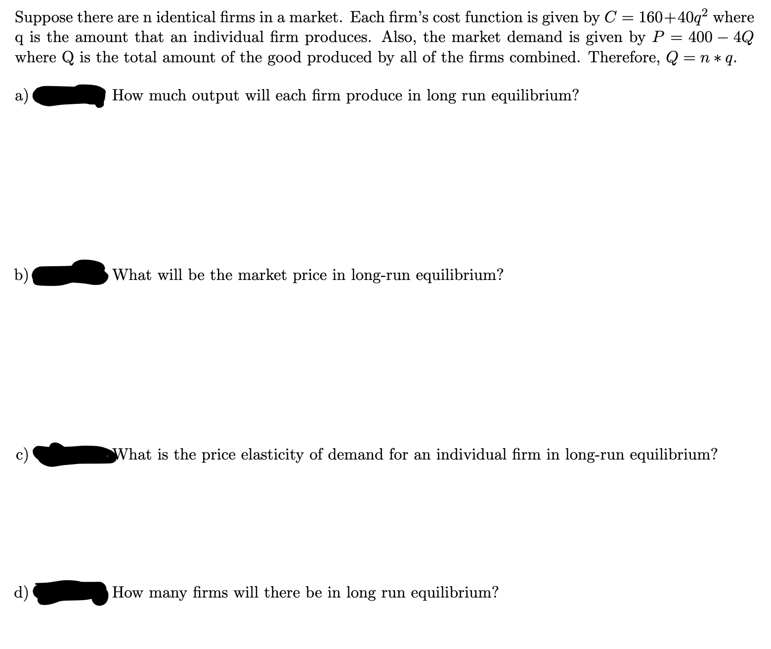 Solved Suppose there are n identical firms in a market. Each | Chegg.com