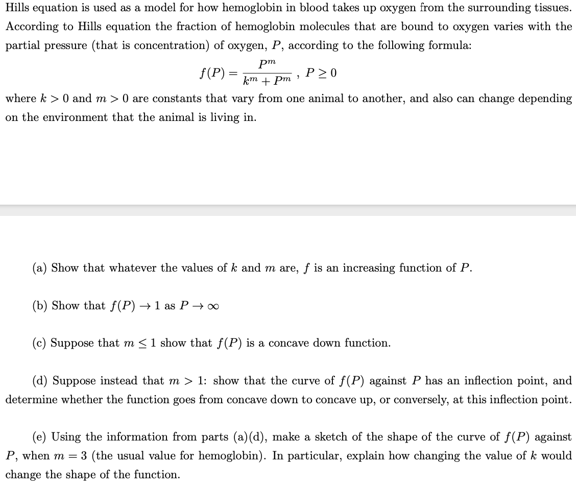 Solved Hills equation is used as a model for how hemoglobin | Chegg.com