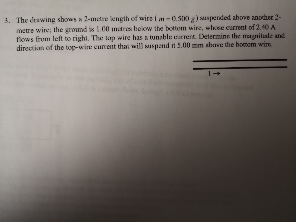 Solved The drawing shows a 2-metre length of wire (m=0.500g | Chegg.com
