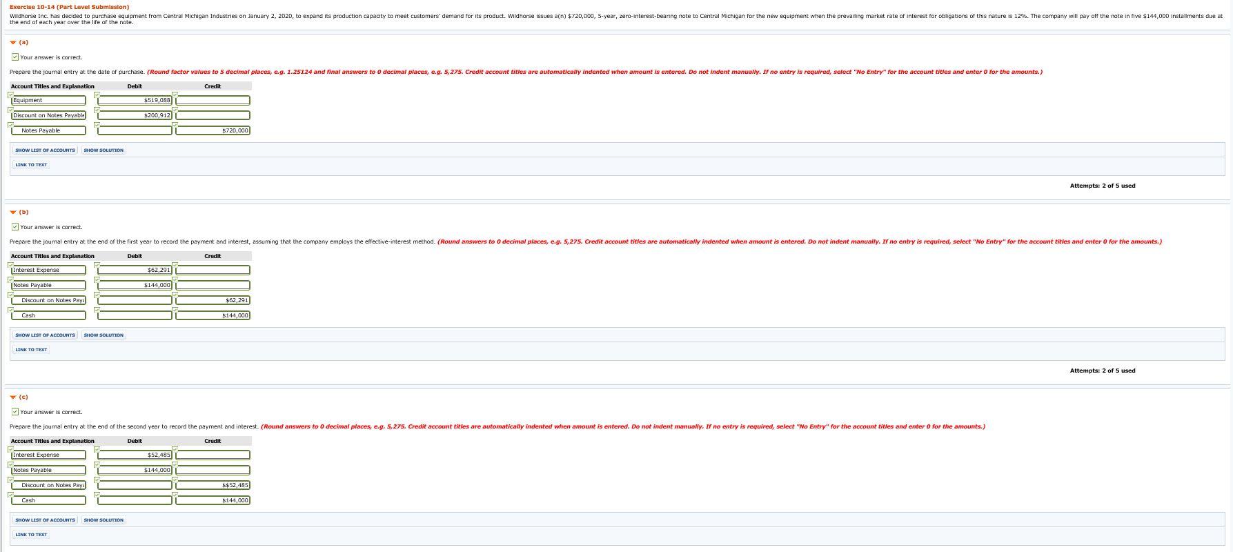 Solved Exercise 10-14 (Part Level Submission) Wildhorse Inc. | Chegg.com