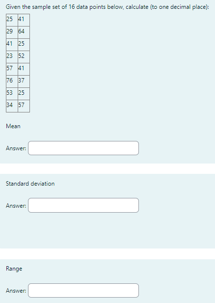 Solved Given the sample set of 16 data points below, | Chegg.com