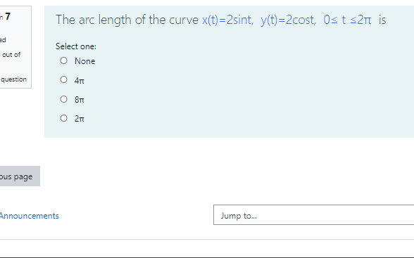 Solved n7 The arc length of the curve x(t)=2sint, y(t)=2 | Chegg.com