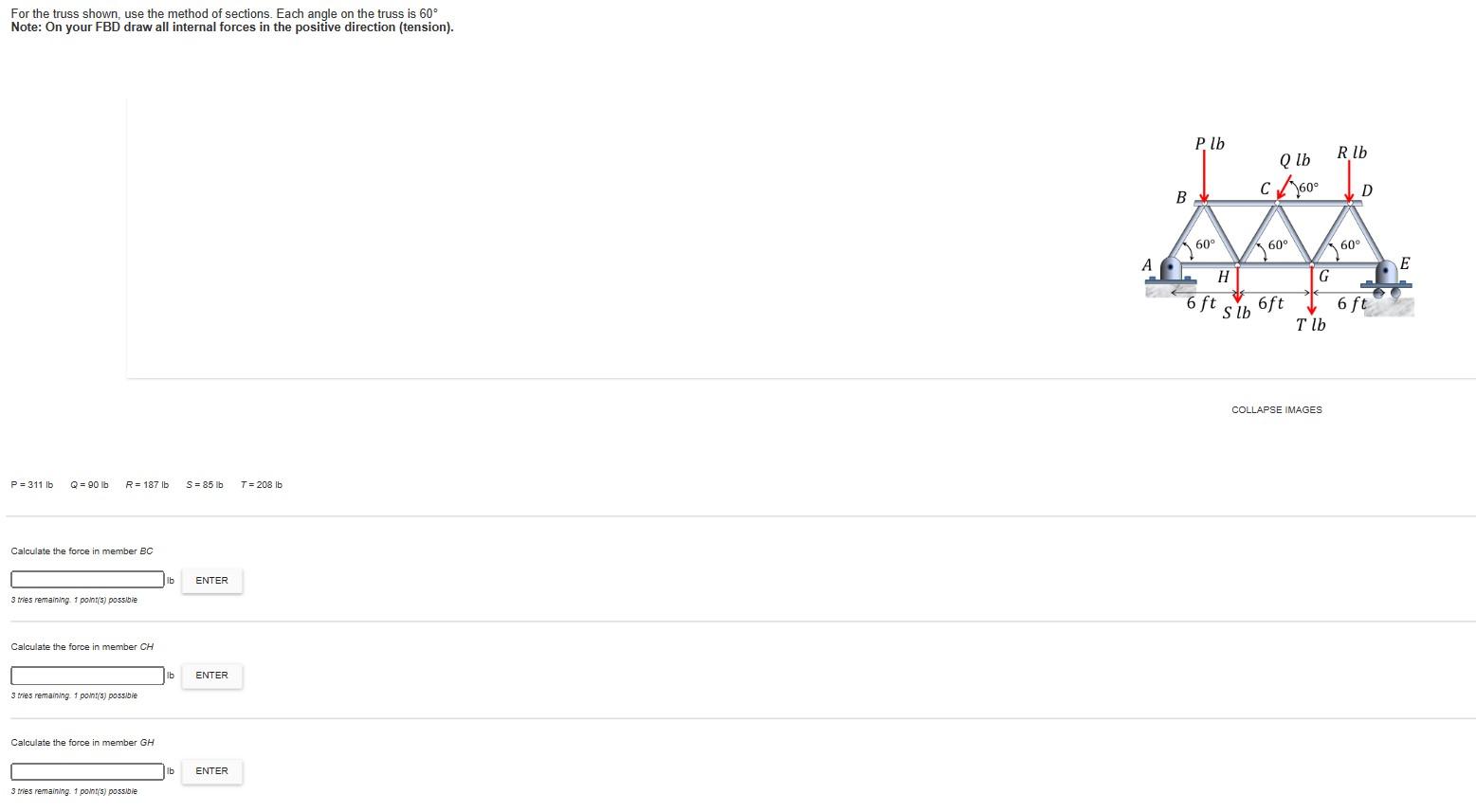 Solved For the truss shown, use the method of sections. Each | Chegg.com