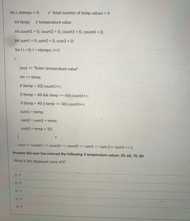 Solved inti, ntemps = 4; I total number of temp values = 4 | Chegg.com