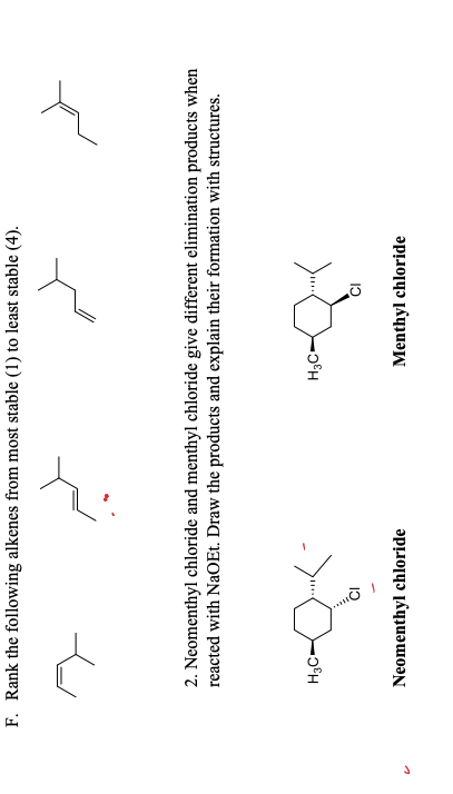 Solved F. Rank the following alkenes from most stable (1) to | Chegg.com