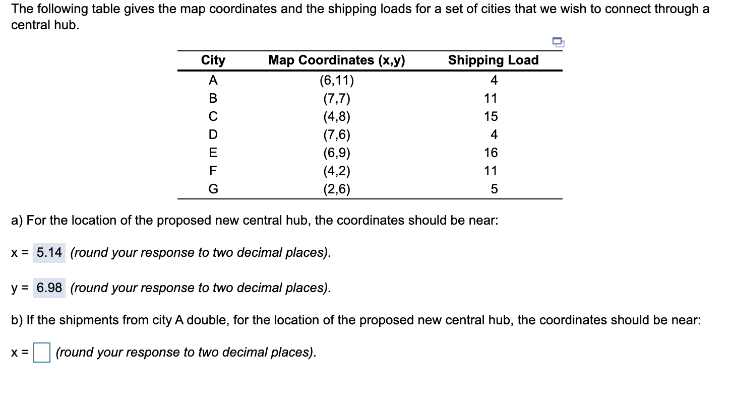 Solved The following table gives the map coordinates and the | Chegg.com